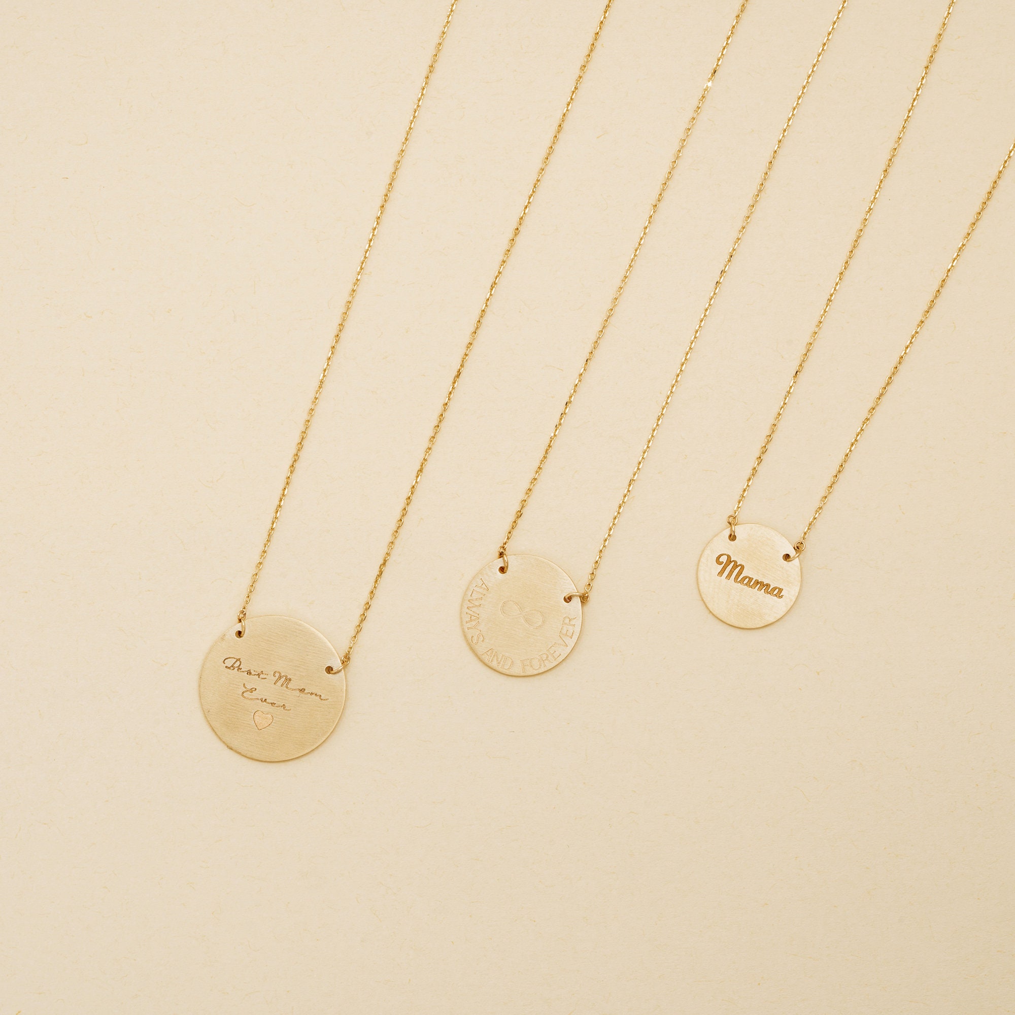 14k Brushed Gold Disc Necklace, Custom Gold Necklace, Initial Necklace ...