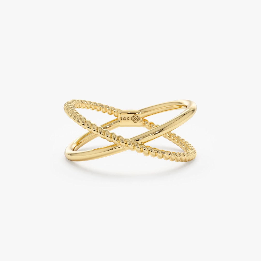14k Solid Gold X Ring, Minimalist and Dainty Criss Cross Ring, Twisted ...