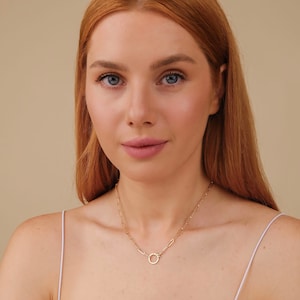 Solid Gold Enhancer Charm Necklace, 14k Gold Paperclip Chain Necklace ...