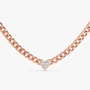 Diamond Heart Charm With Cuban Chain, Heart Shape Necklace, Elegant ...