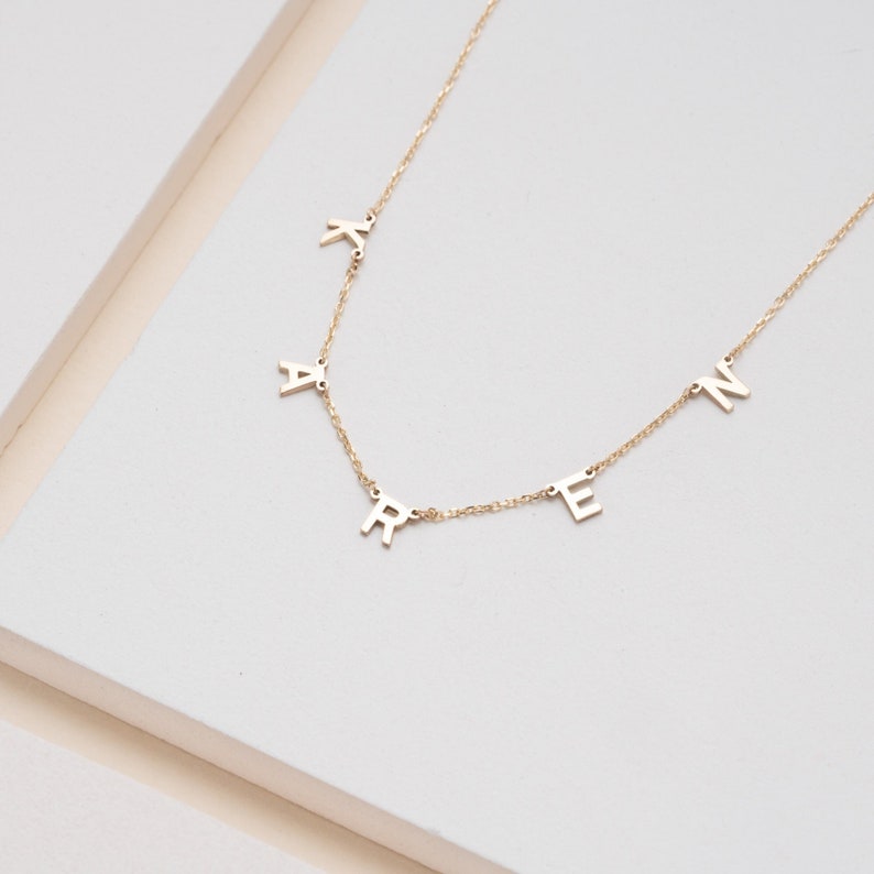 Solid Gold Dainty Name Necklace, 14k Mini Initial Necklace, Custom Gold ...
