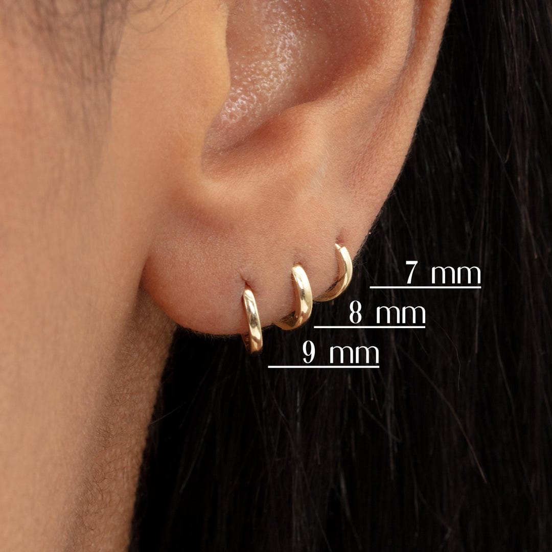 Mini Gold Plain Huggies, Solid Gold Cartilage Huggies, Small Plain Gold Huggie Earrings, Perfect ...
