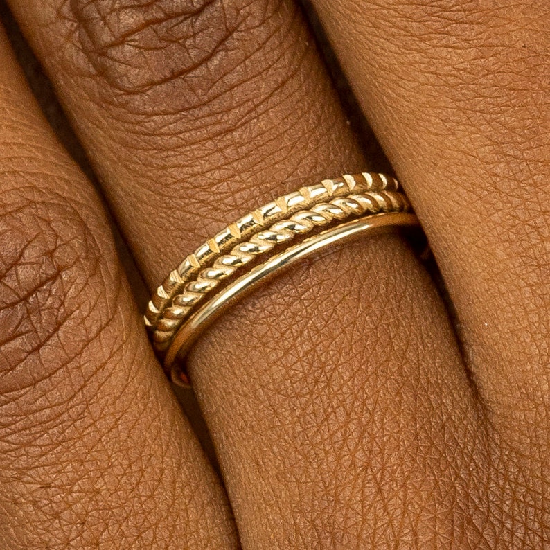 Solid Gold Ring, Stacked Gold Ring, Simple Ring, Multiple Shape on One ...