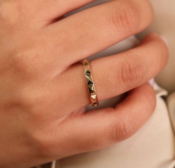 14k Solid Gold Spike Ring Stackable Ring Studded Gold Ring - Etsy