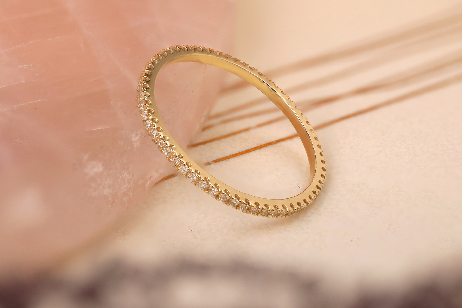 Thin Diamond Eternity Band 14k Solid Gold Dainty Diamond | Etsy