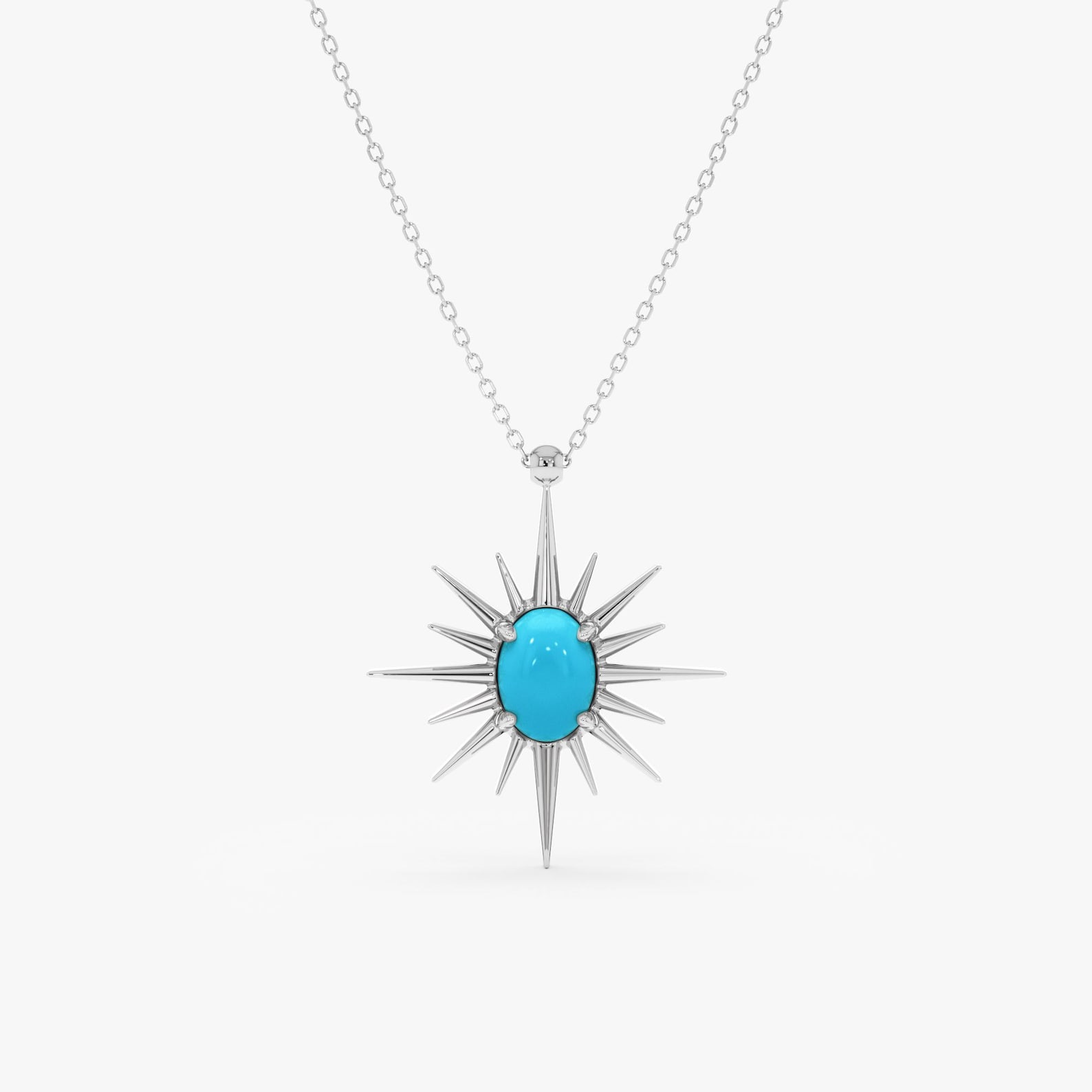 Turquoise Sunburst Pendant, Solid Gold Starburst Pendant, Natural Oval ...