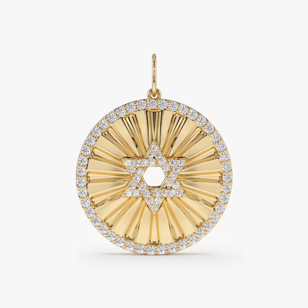 Star of David Diamond Charm, Solid Gold Star Pendant, Natural Diamond ...