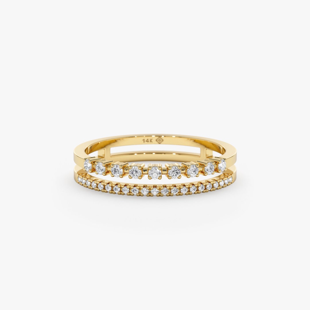 Unique Diamond Ring, Stacked Diamond Rings, Double Diamond Band ...