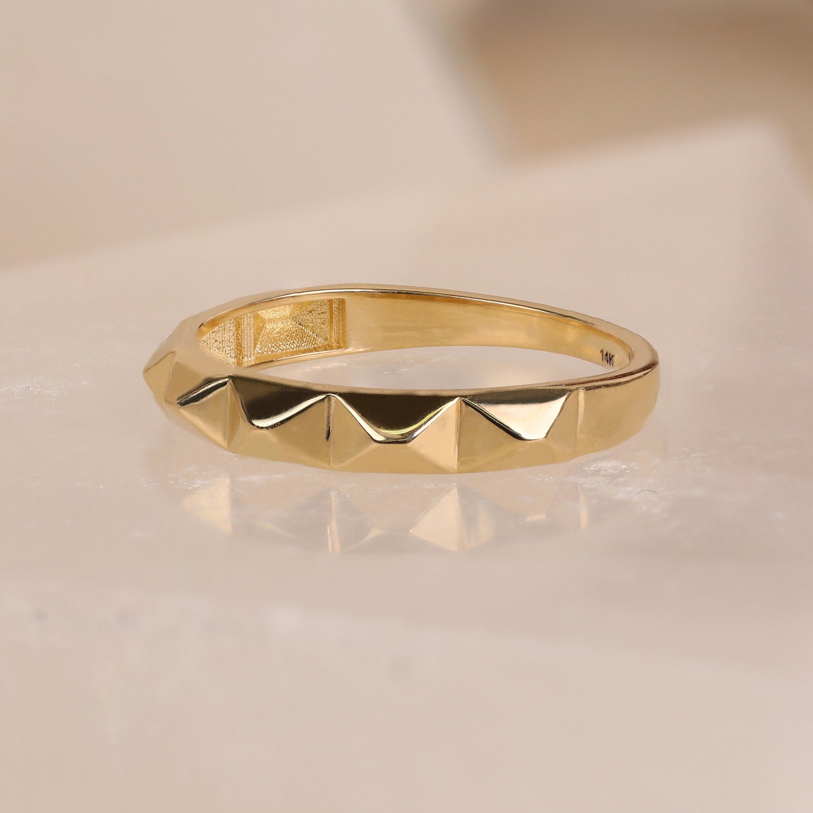 14k Solid Gold Spike Ring Stackable Ring Studded Gold Ring - Etsy