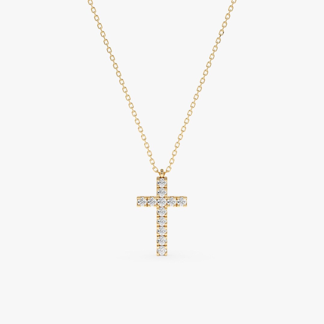Diamond Cross Necklace, 14k Solid Gold and Natural Diamonds, Holy Cross ...