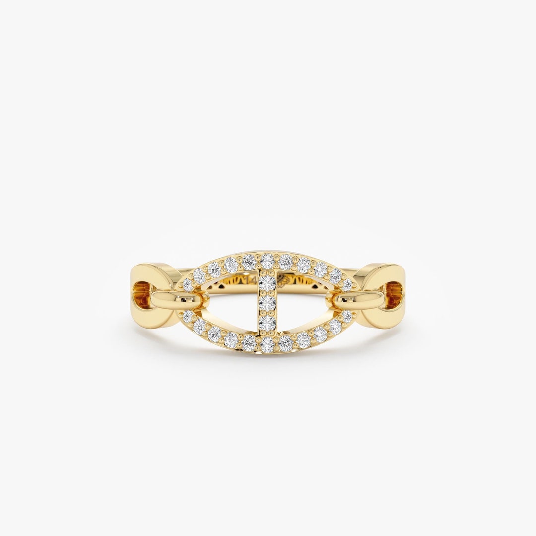 Gold Diamond Chain Link Ring, Pave Diamond Chain Link, Open Chain Link ...