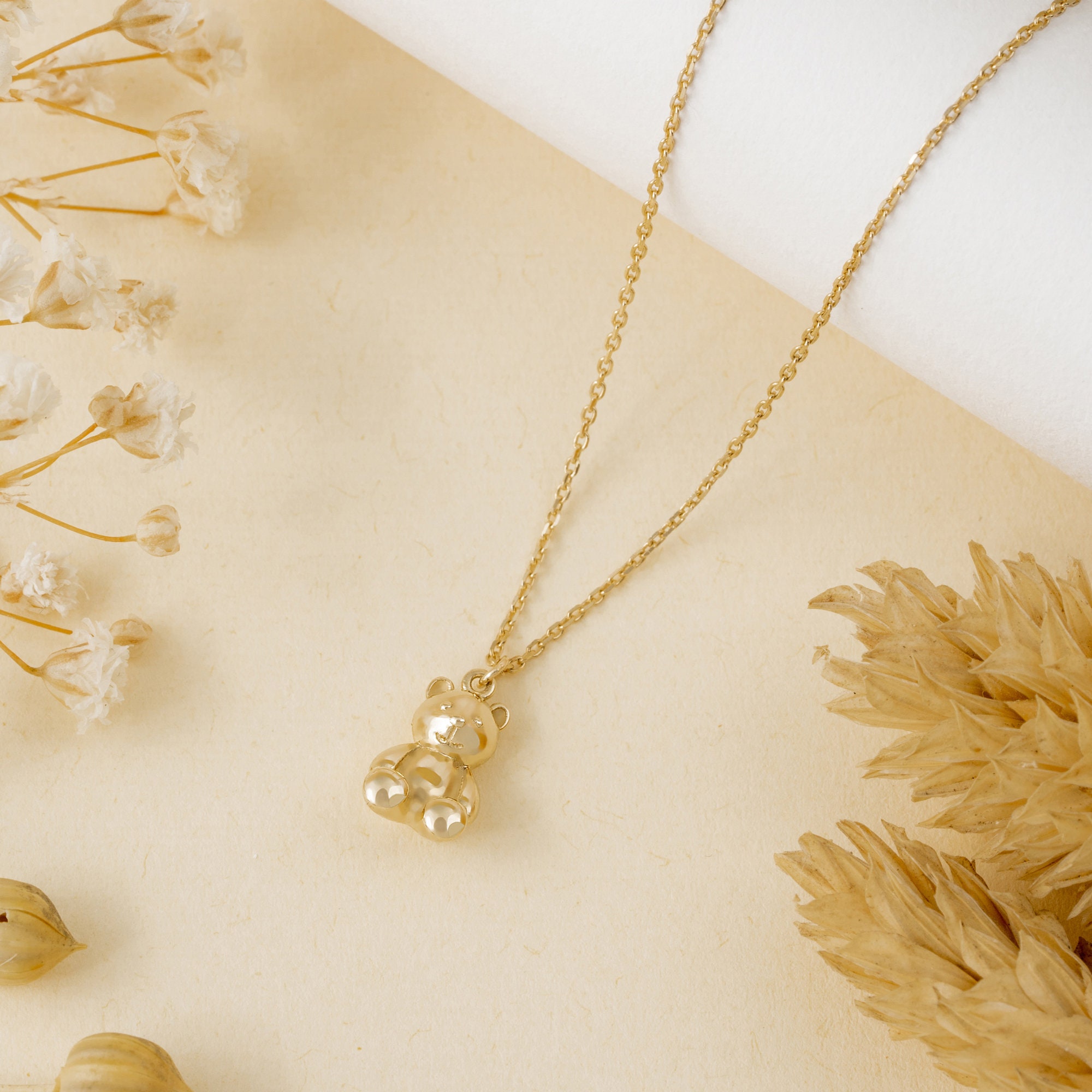 Solid Gold Teddy Bear Necklace, Cute Bear Pendant Necklace, Solid Cute ...