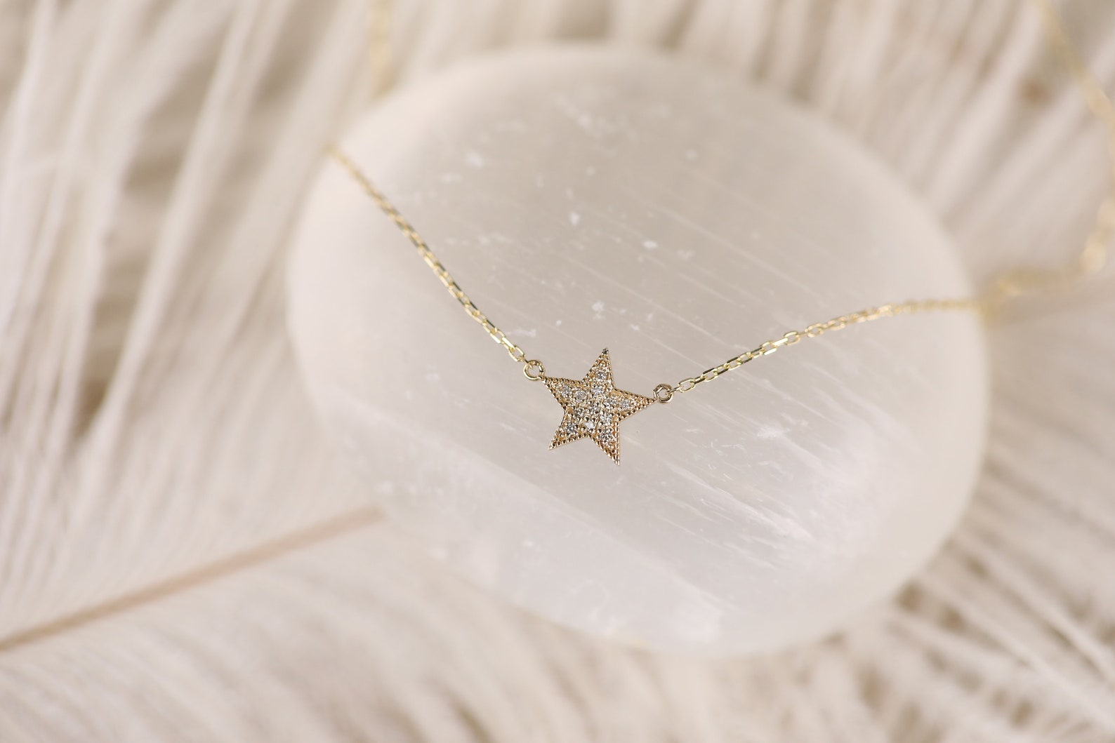 14k Solid Gold Diamond Star Necklace 9mm Gold Star White - Etsy