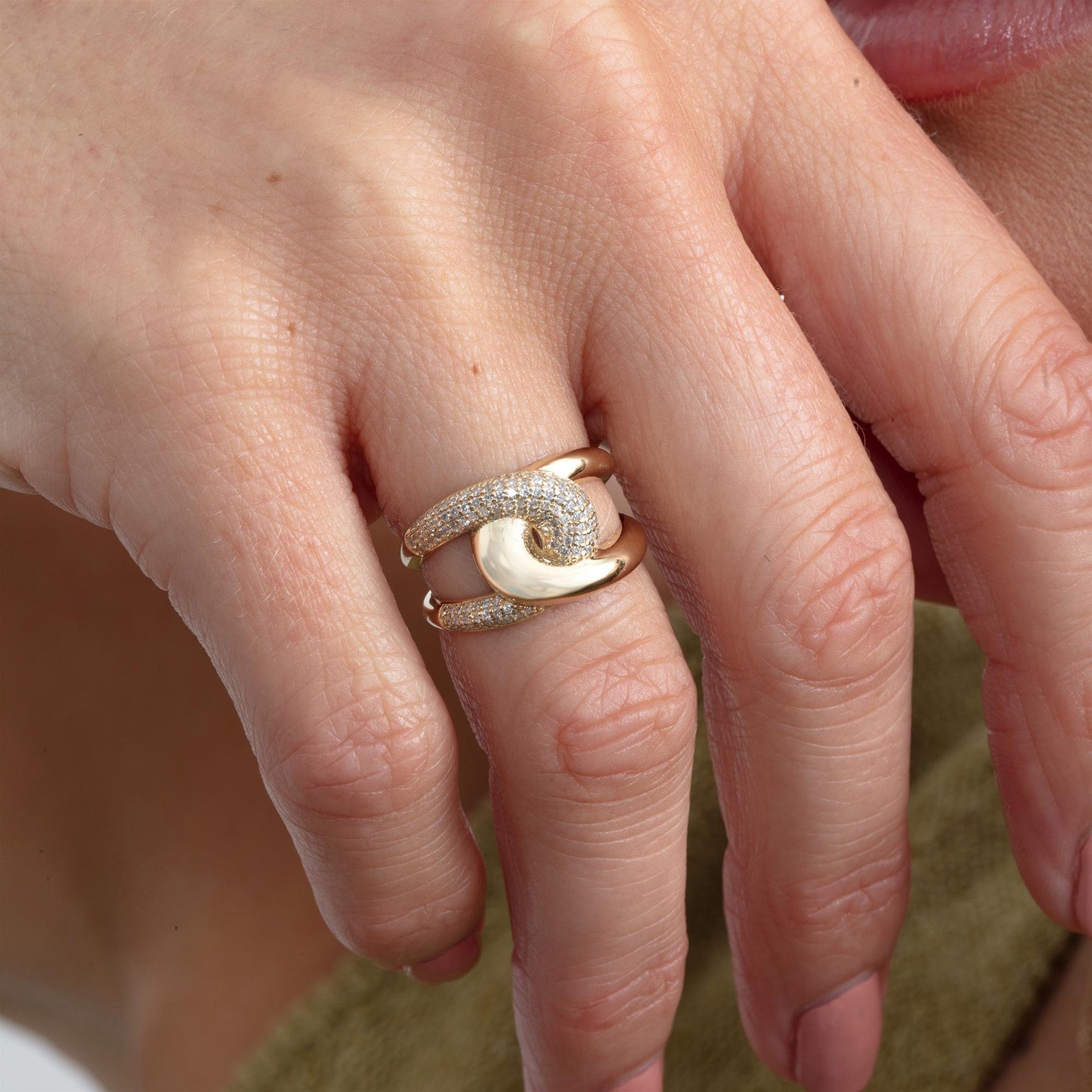 Natural Diamond Link Ring, Interlocking Unique Design, 14k - 18k Solid ...