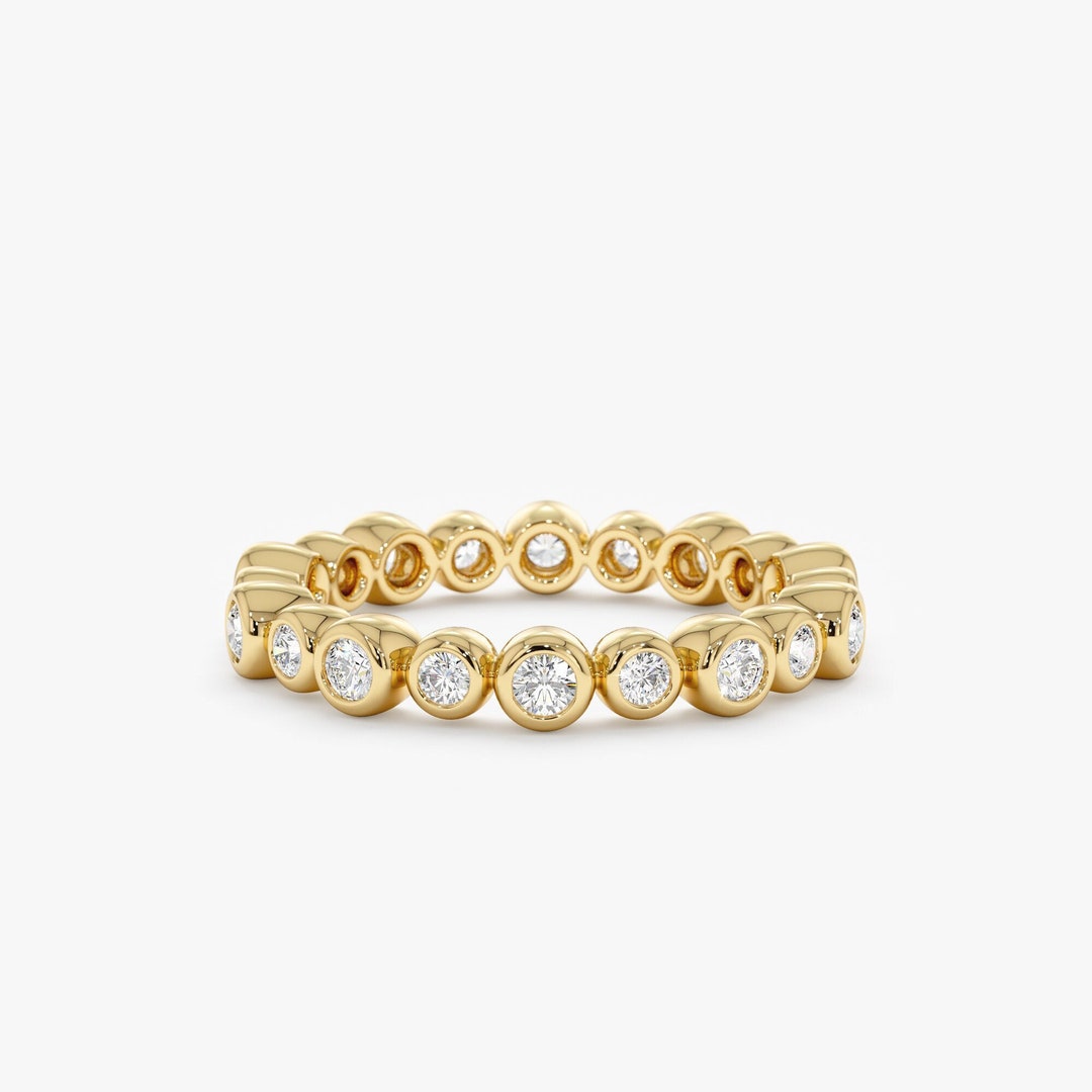 14k Alternating Diamonds Eternity Ring, Bezel Diamond Stackable Ring ...