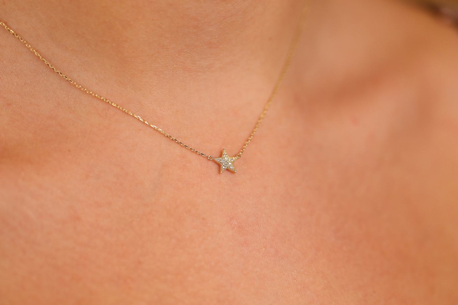14k Solid Gold Diamond Star Necklace 9mm Gold Star White - Etsy