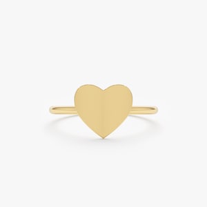 14k Solid Gold Heart Ring, Gold Initial Ring, Engravable Gold Ring ...