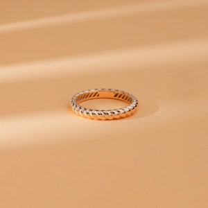 Plain Gold Rope Ring, Solid Gold Twist Band, Stackable Textured Ring ...