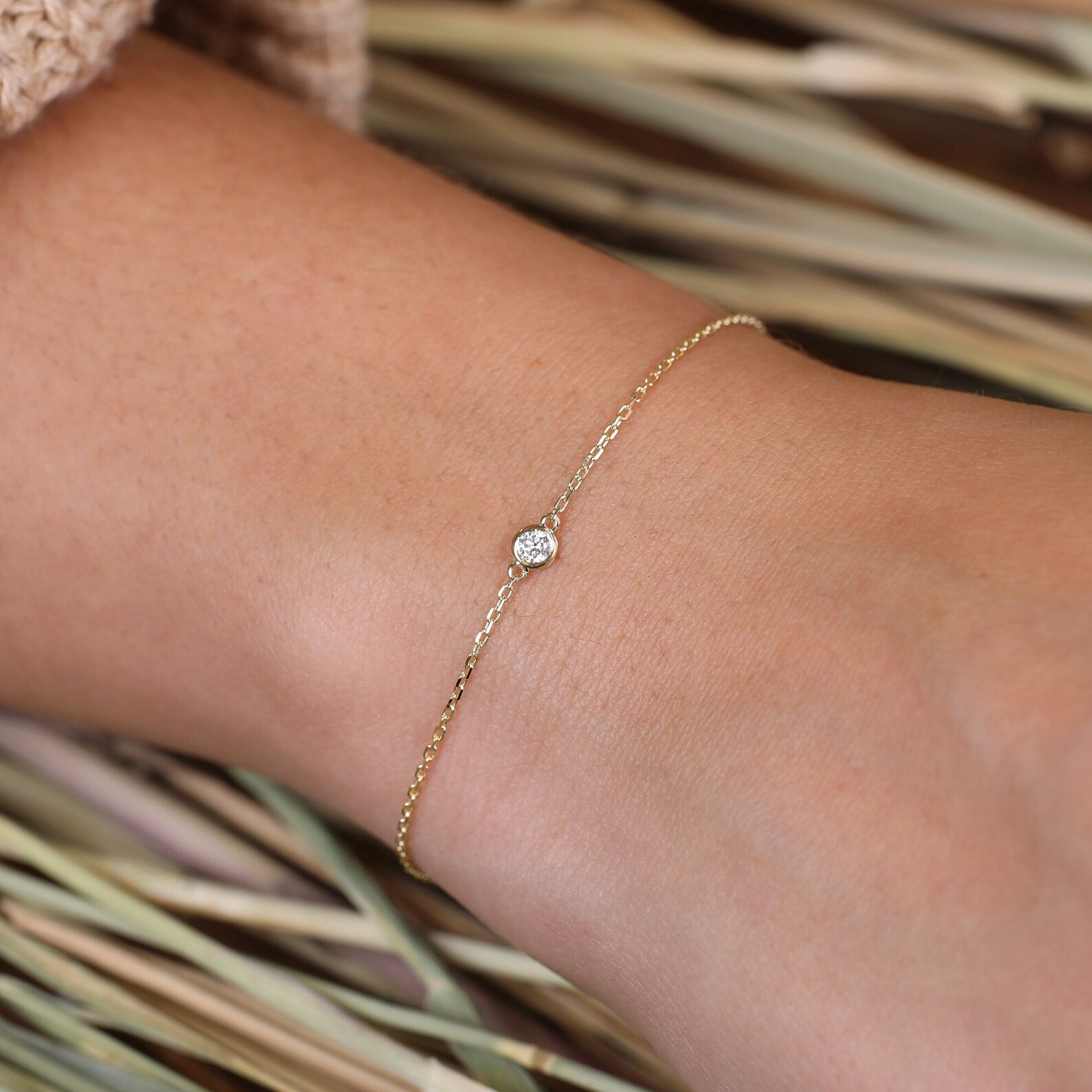 Diamond Single Bezel Bracelet Simple Diamond Bracelet - Etsy