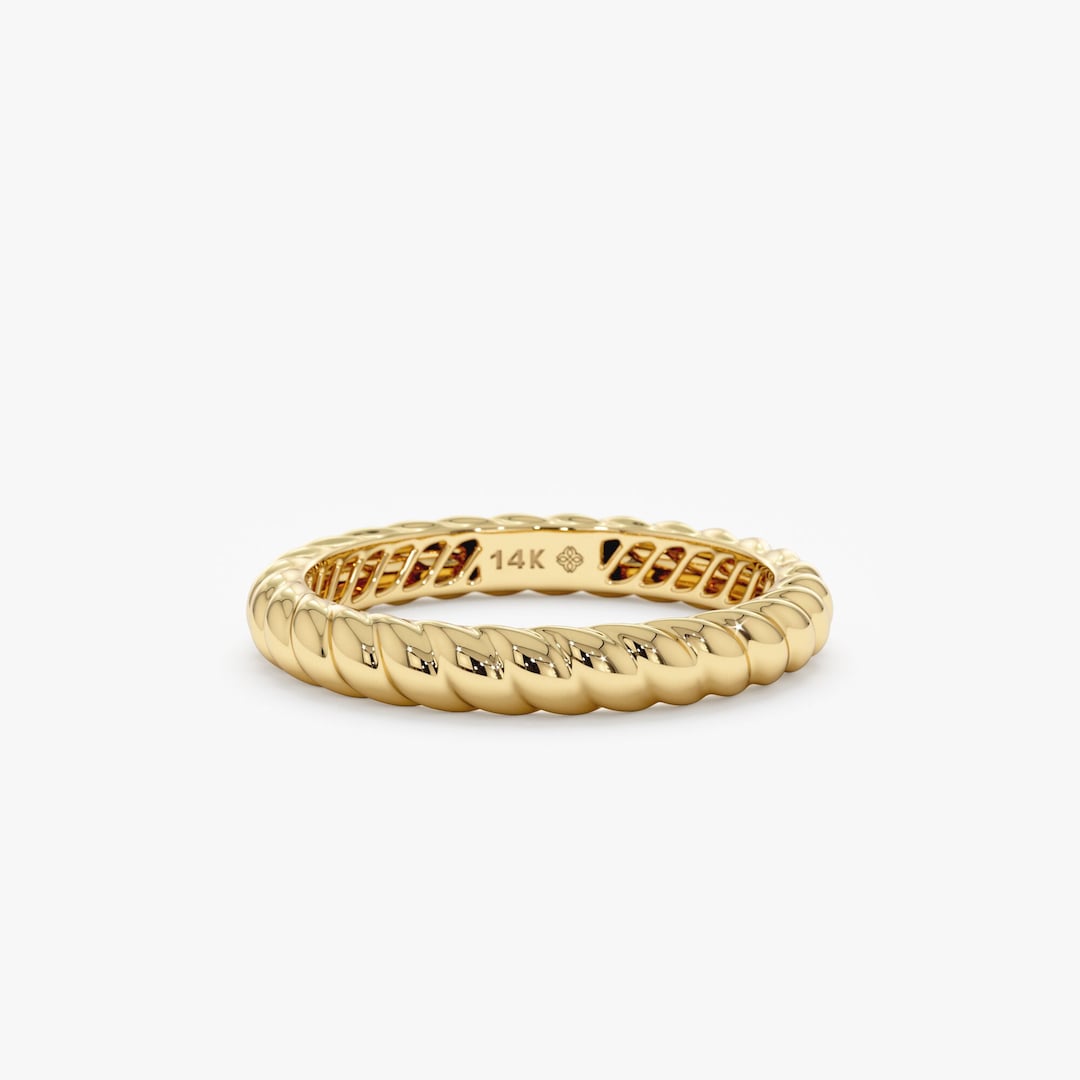 Plain Gold Rope Ring, Solid Gold Twist Band, Stackable Textured Ring ...