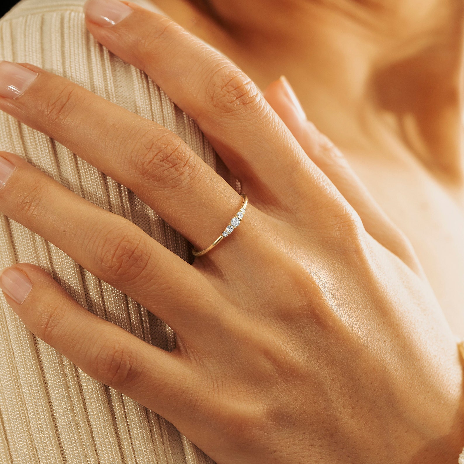 5 Stone Graduated Diamond Ring, Solid Gold Wedding Ring, Stackable ...