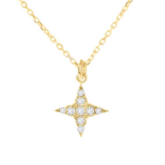 14k Solid Gold Diamond Mini North Star Necklace 14k Gold - Etsy