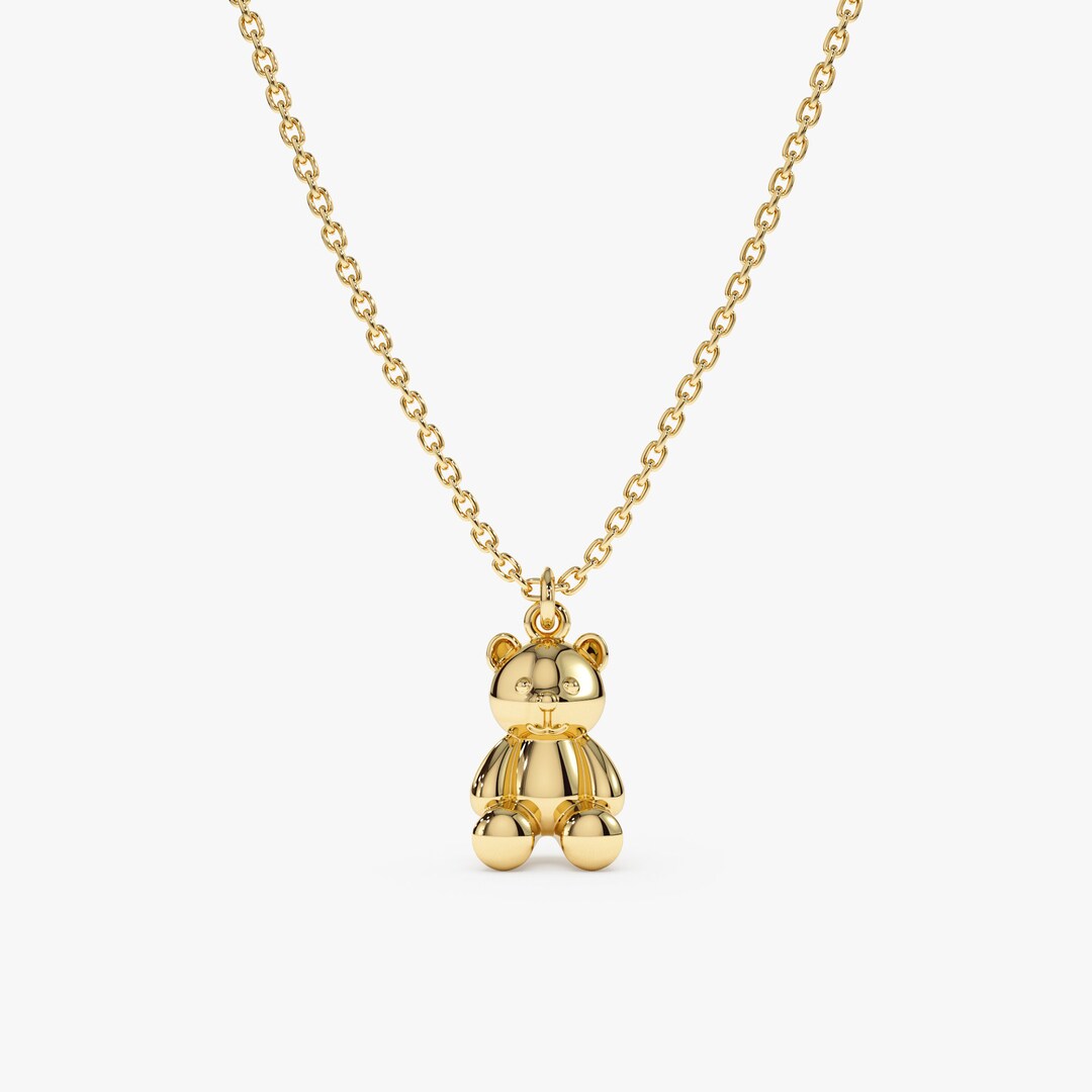 Solid Gold Teddy Bear Necklace, Cute Bear Pendant Necklace, Solid Cute ...