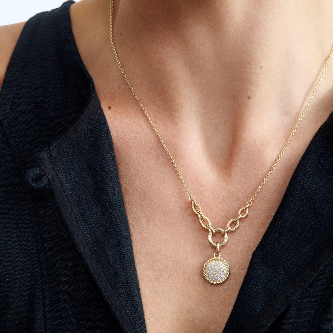 Diamond Medallion Pendant Necklace, Solid Gold Handmade Diamond ...