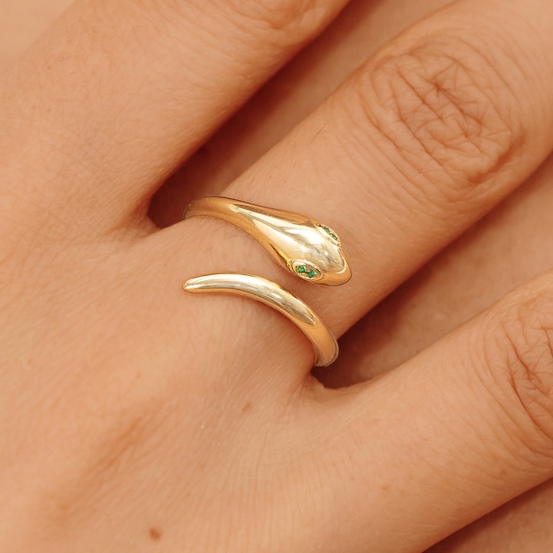 14k Solid Gold Snake Ring, Diamond Snake Ring, Pinky Ring, Open Cuff ...