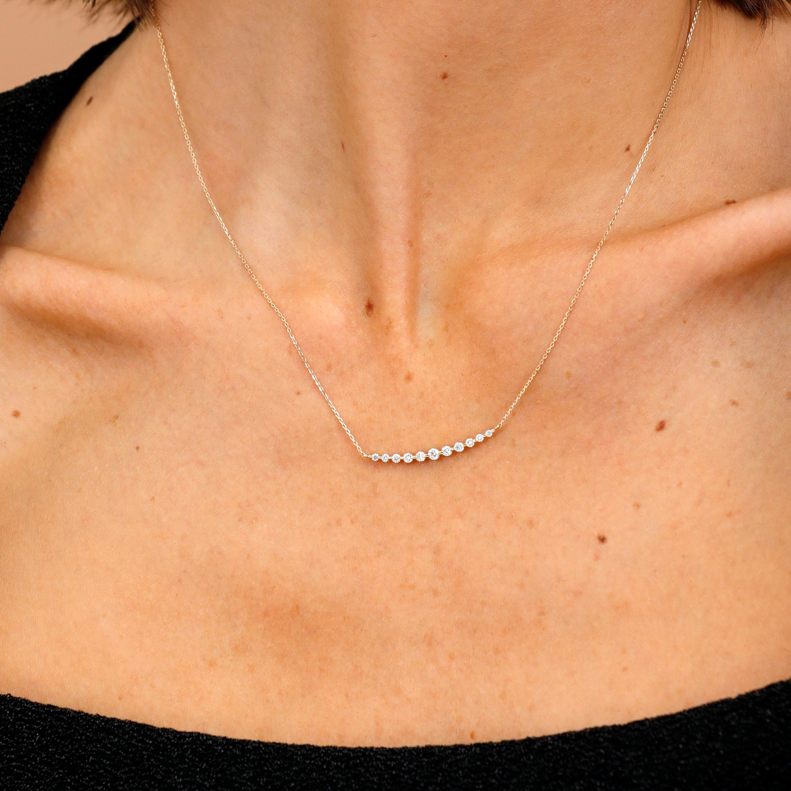 Diamond Ascending Bar, Graduated Diamond Bar Pendant, Delicate Bridal ...