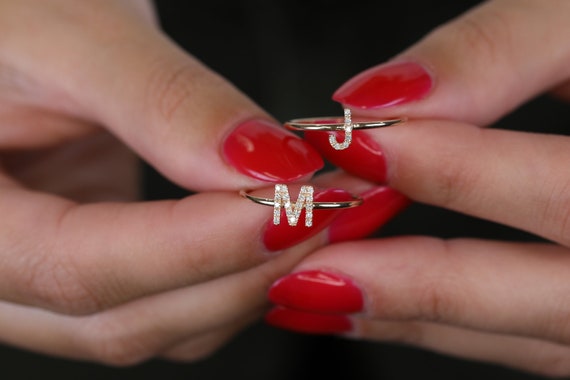 14k Gold Diamond Initial Ring Personalized Diamond Ring - Etsy