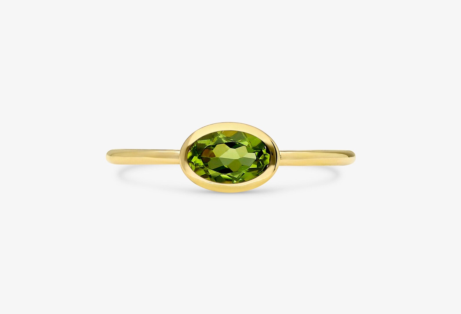 14k Solid Gold Peridot Ring Large Oval Peridot Bezel | Etsy