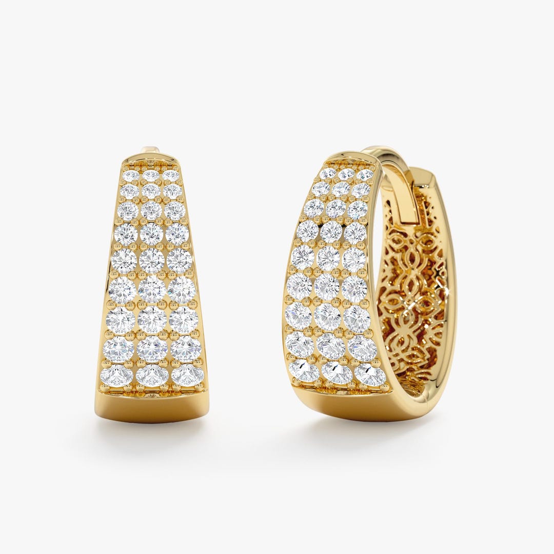 Pave Diamond Huggies, Natural Diamond Hoops, Genuine Gold Jewelry ...