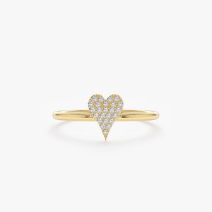 14k Pave Diamond Heart Ring, Solid Gold Heart Ring, Micro Pave Diamond ...