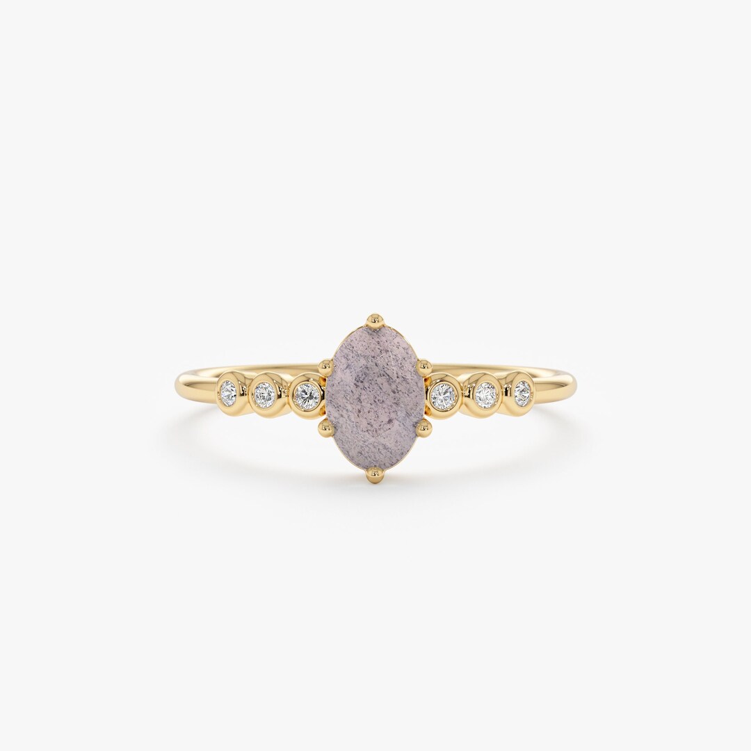 14k Gold Diamond and Labradorite Ring, Labradorite Engagement Ring, 6 ...