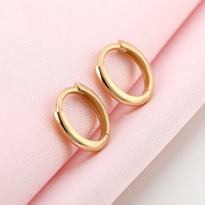 14k Gold Plain Huggies Solid Gold Mini Hoops Mini Huggies - Etsy