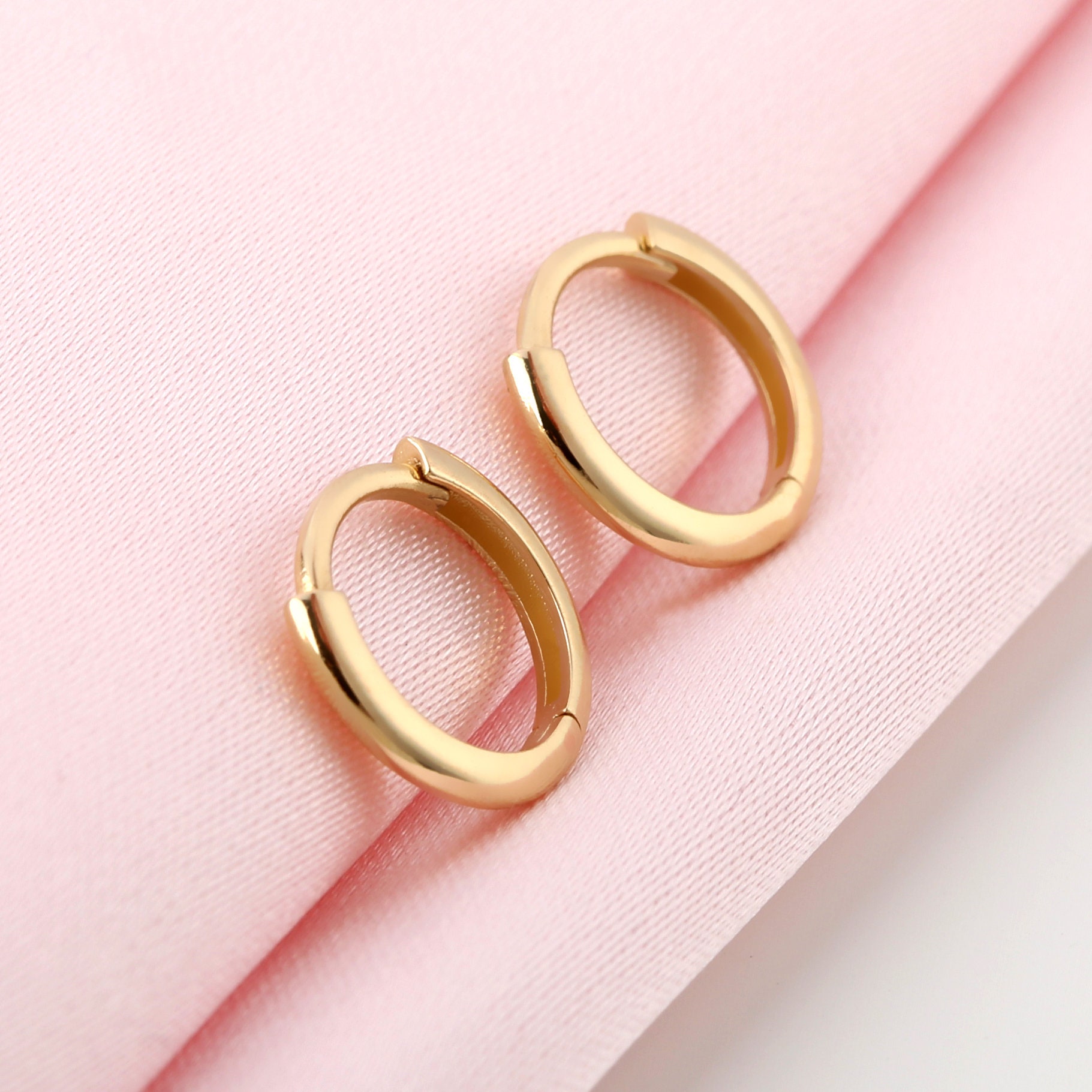 14k Gold Plain Huggies Solid Gold Mini Hoops Mini Huggies - Etsy UK