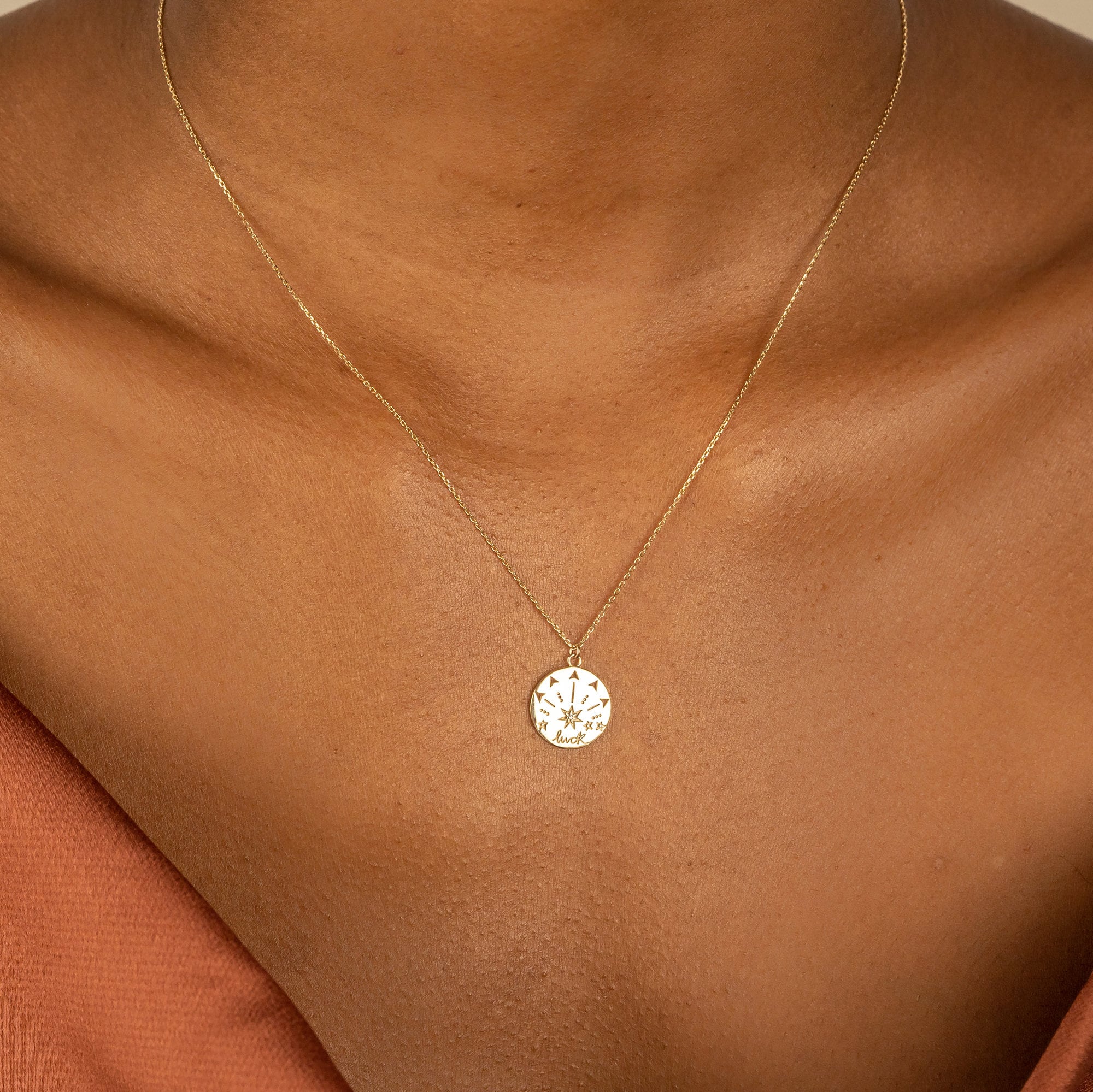Solid Gold Lucky Pendant, Good Luck Charm, Plain Gold Fortunate ...