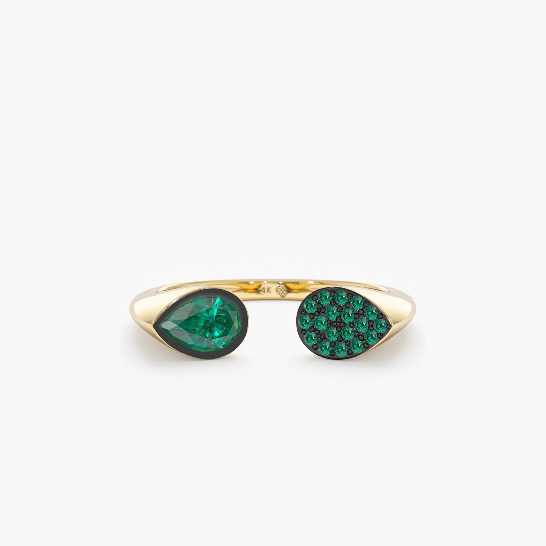 Double Emerald Open Ring, 14k 18k Solid Gold, Black Gold Setting ...