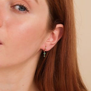 14k Emerald Huggies, Huggies With Dangly Emeralds, 14k or 18k, Solid ...