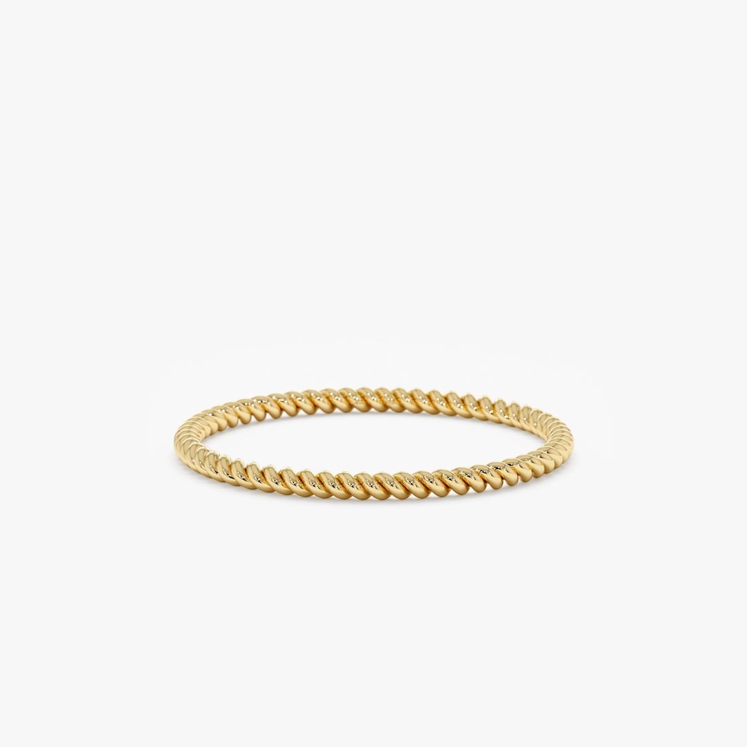 Solid Gold Braided Rope Ring, Dainty Twist Ring, 1.2mm Twisted Rope ...