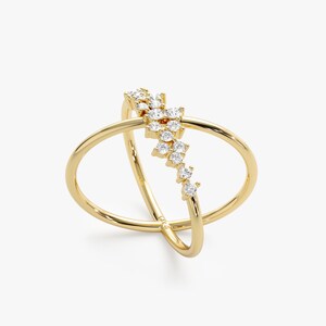 14k Cluster Diamond X Ring, Unique Statement Ring, Genuine Handmade ...