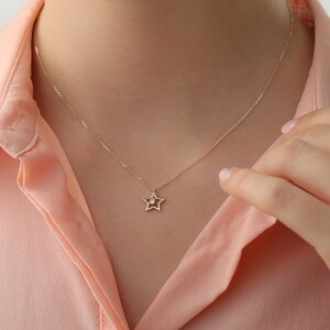 14k Solid Gold Diamond Star Necklace, Small Star Charm, Solitaire ...