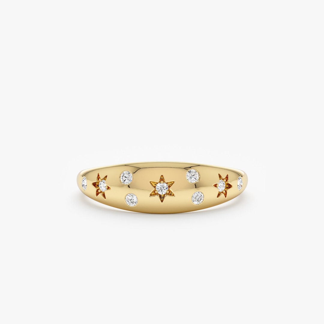 14k Gold Celestial Ring, Dome Star Ring, Multi Star Setting Jewelry ...