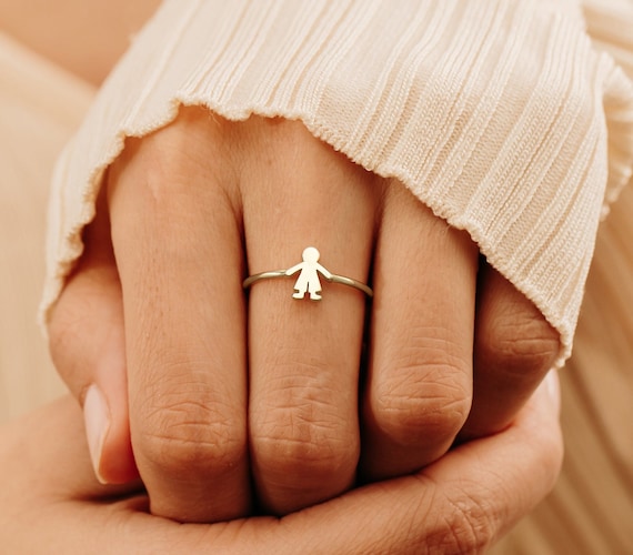 14k Mother and Son Ring Kids Initial Ring Gold Initial Ring - Etsy