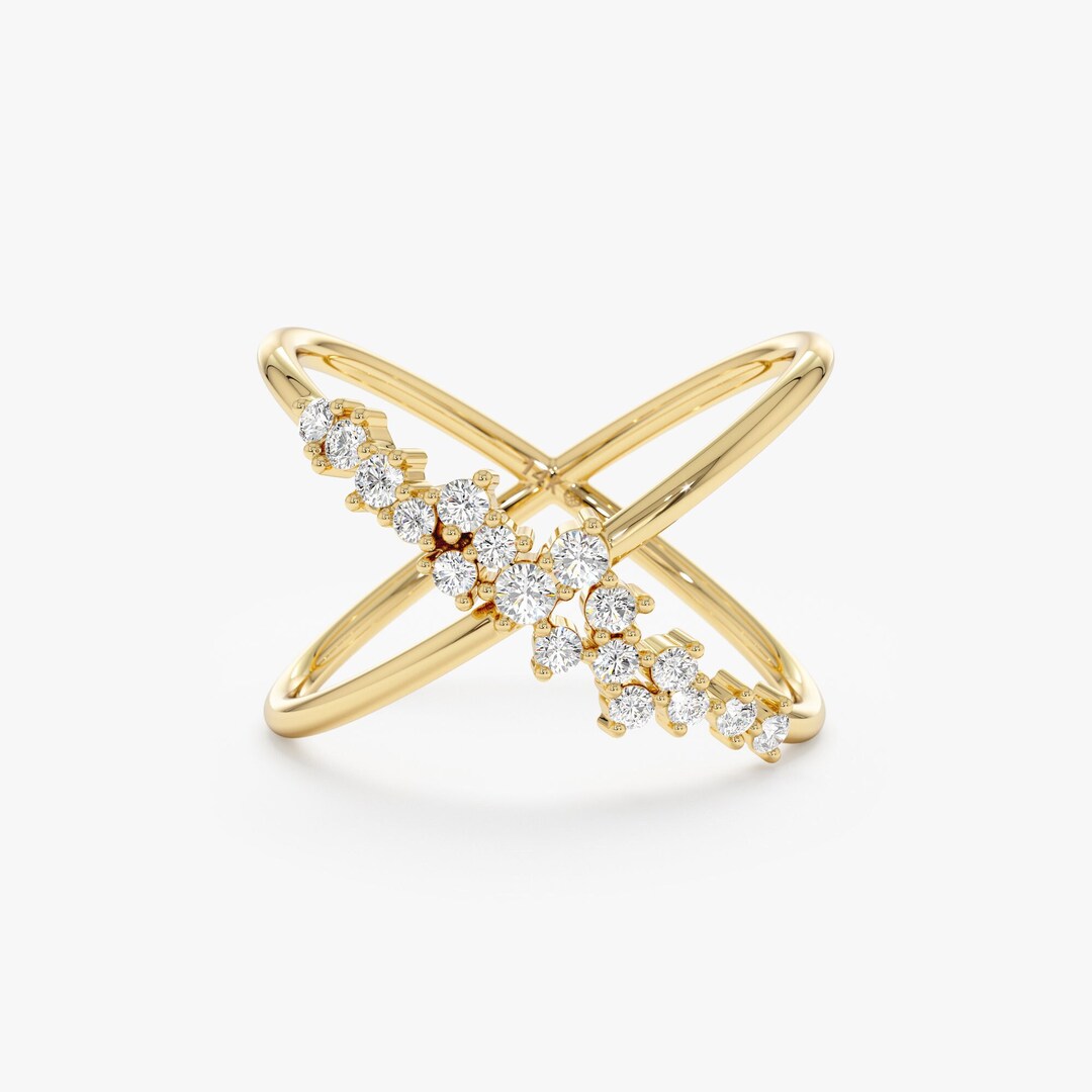 14k Cluster Diamond X Ring, Unique Statement Ring, Genuine Handmade ...