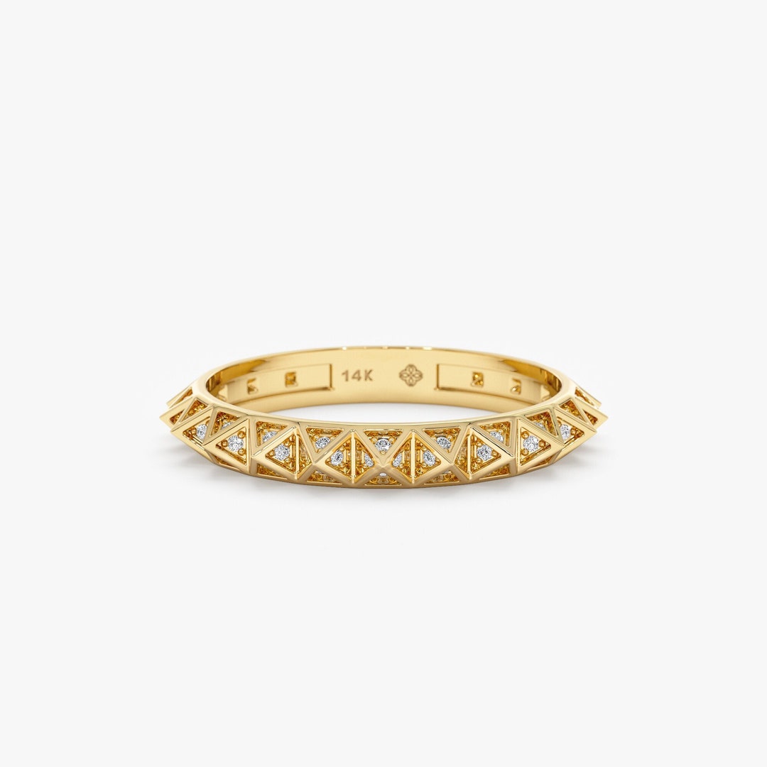 14k Gold Diamond Spike Ring, Half Eternity Ring, Unique Diamond Ring ...