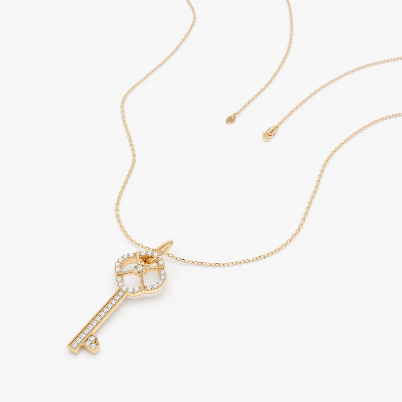 Diamond Key Necklace, Intricate Diamond Key Charm, Luxurious Gold Key ...