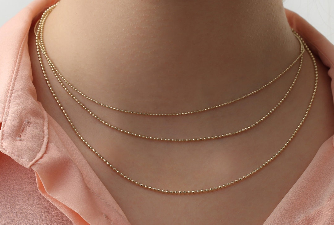 14k Gold Ball Chain Necklace, Solid Gold Chain, Ball Chain 14k Gold Ball Chain Necklace, Solid Gold Chain, Ball Chain