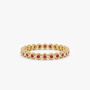 Ruby Bezel Eternity Band, 14k Solid Gold, Birthstone Wedding Ring ...